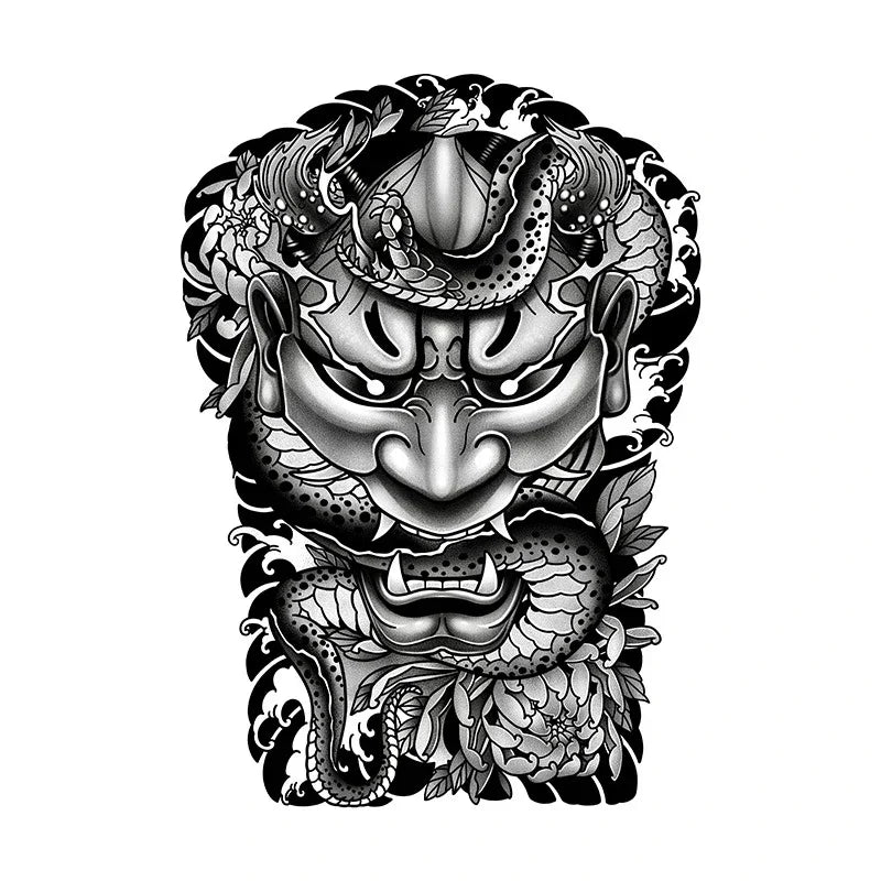 Devil & Snake - Full Back - Semi-Permanent Tattoo