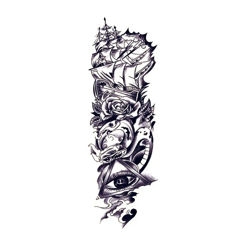 Galleon, Snake & All-Seeing Eye - Semi-Permanent Tattoo