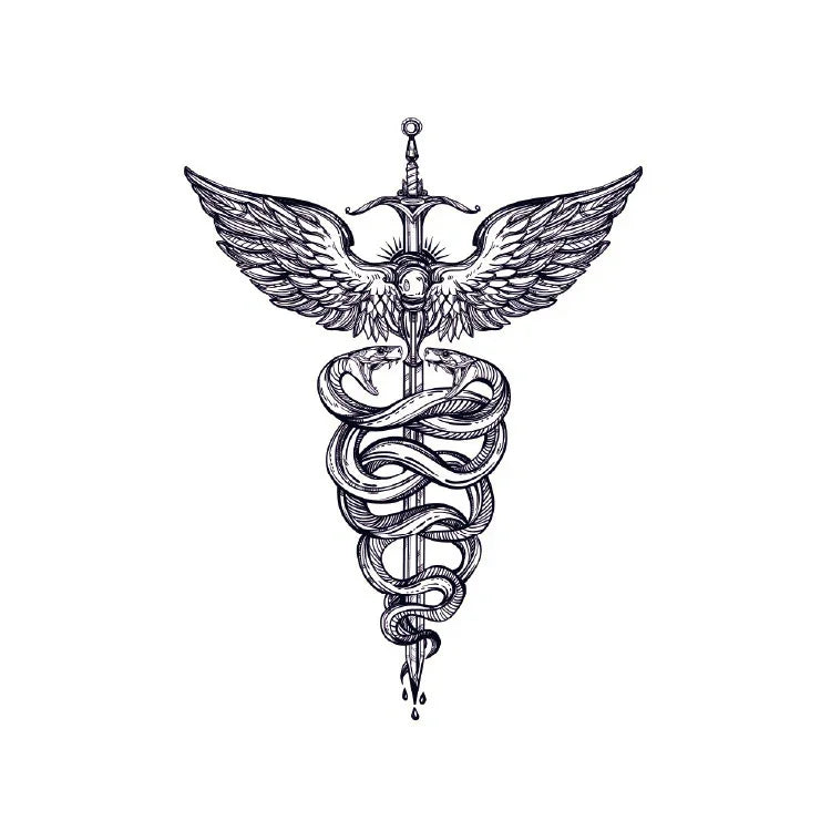 Sword Caduceus - Semi-Permanent Tattoo