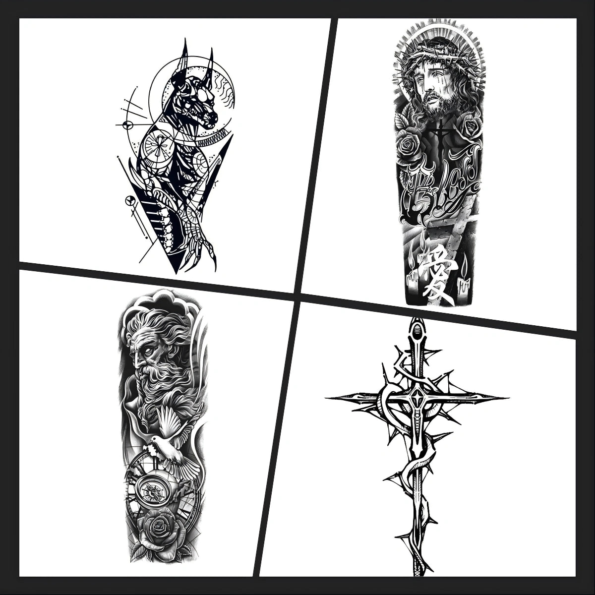 Dark Myths & Faith Anubis Jesus Cross Sleeve Set ｜ InkOMG Tattoo